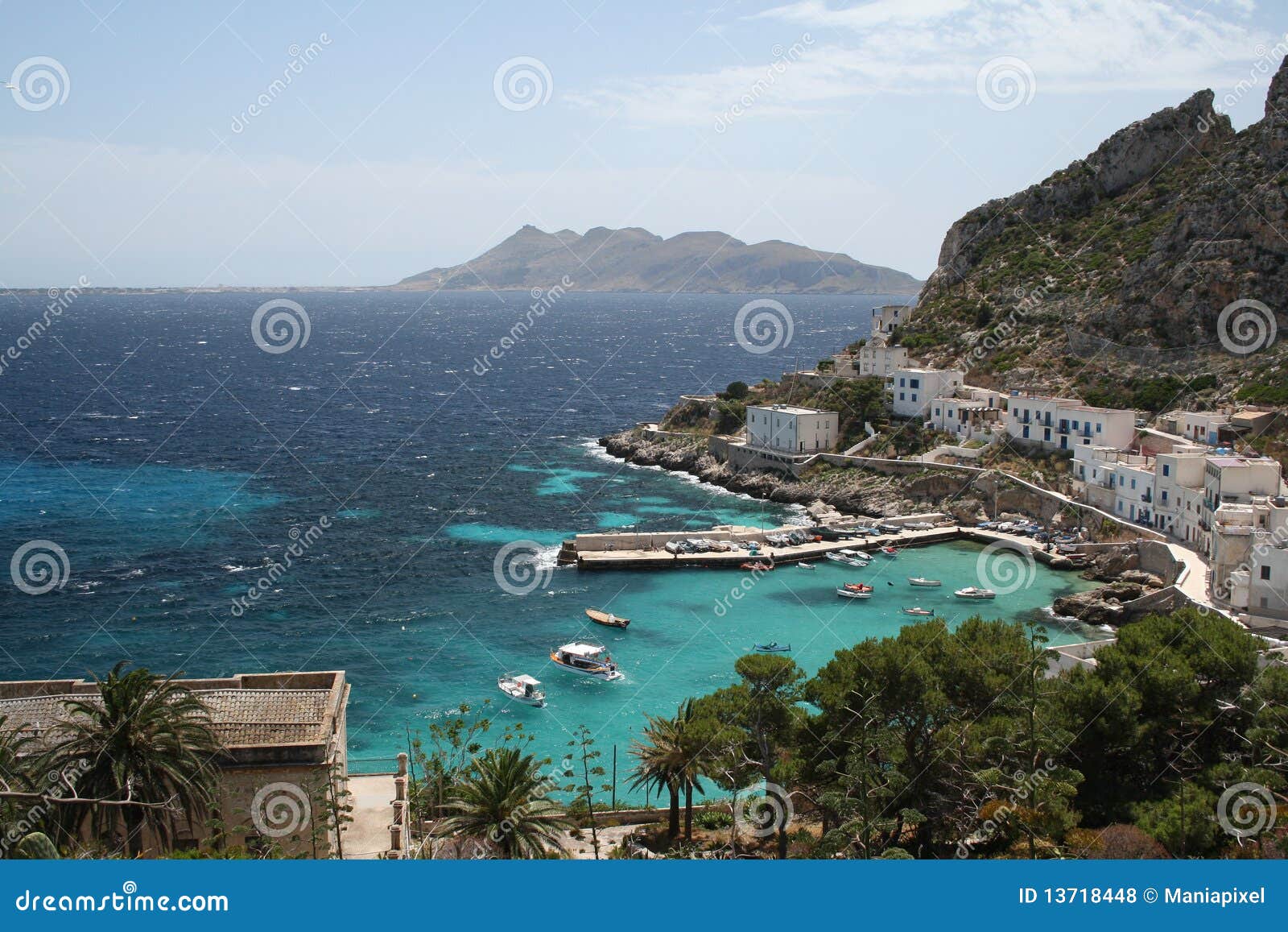 Levanzo harbour stock photo. Image of reflection, houses - 13718448