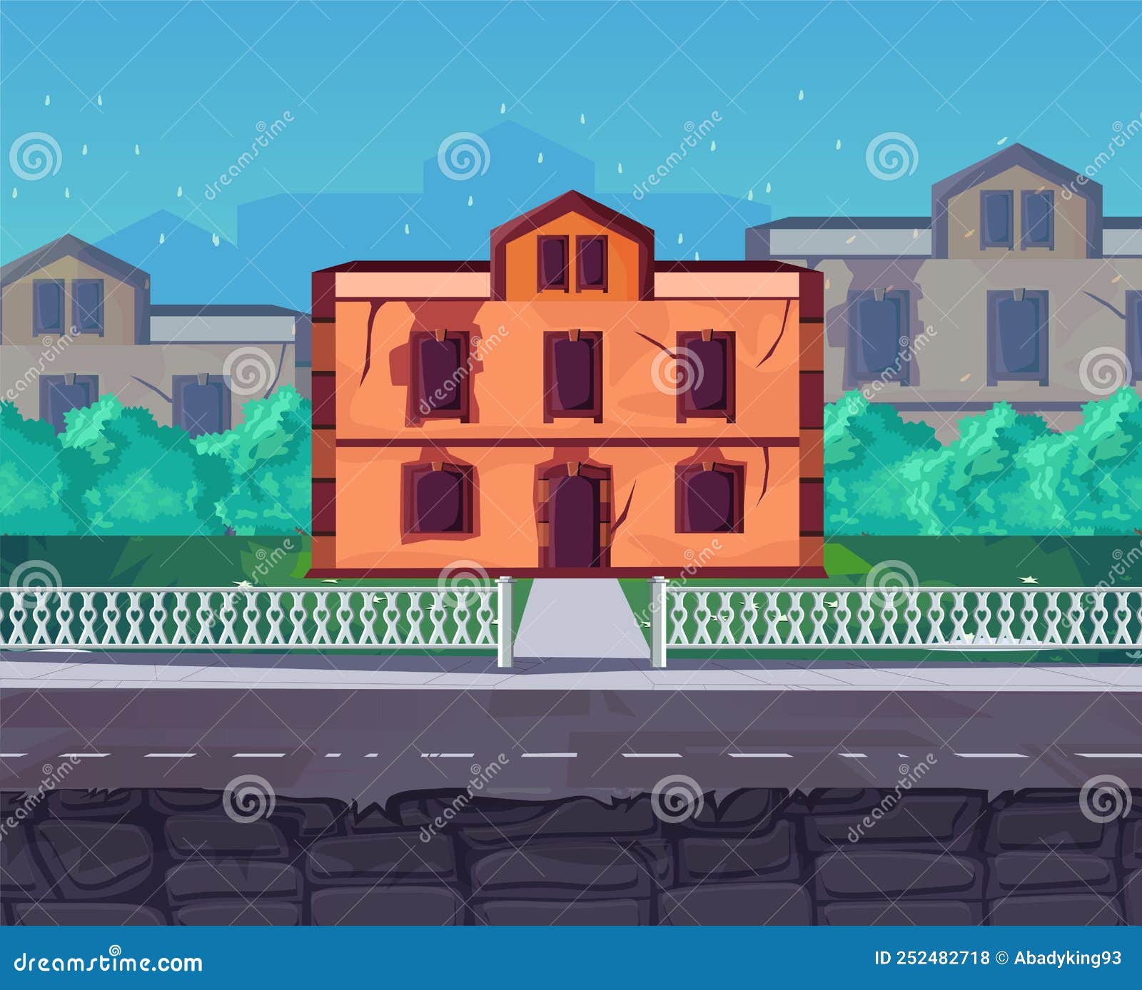 Game Background Cartoon , 2D Game, Old House on the Road Stock Vector ...