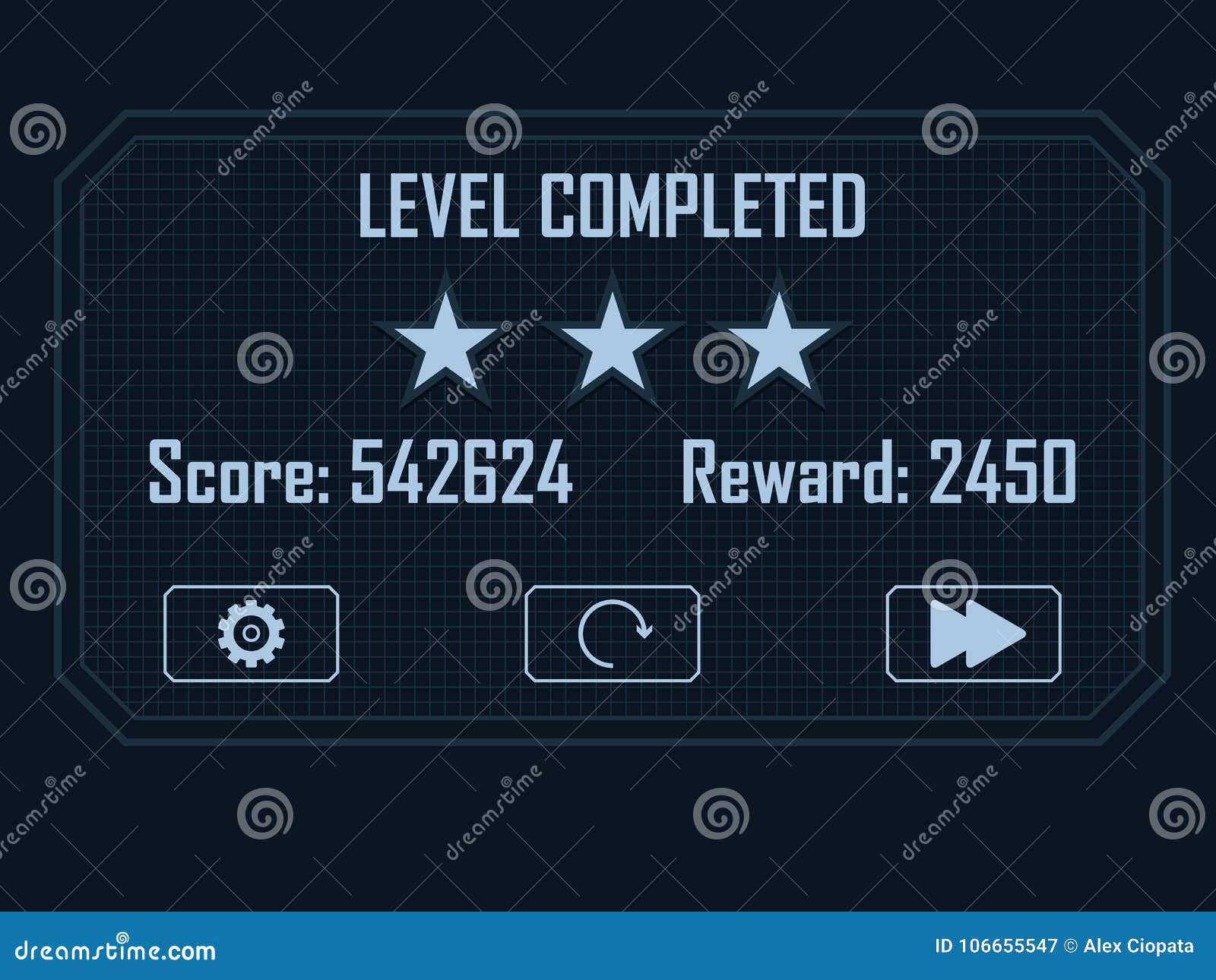 Level Completed Menu stock vector. Illustration of icons - 106655547