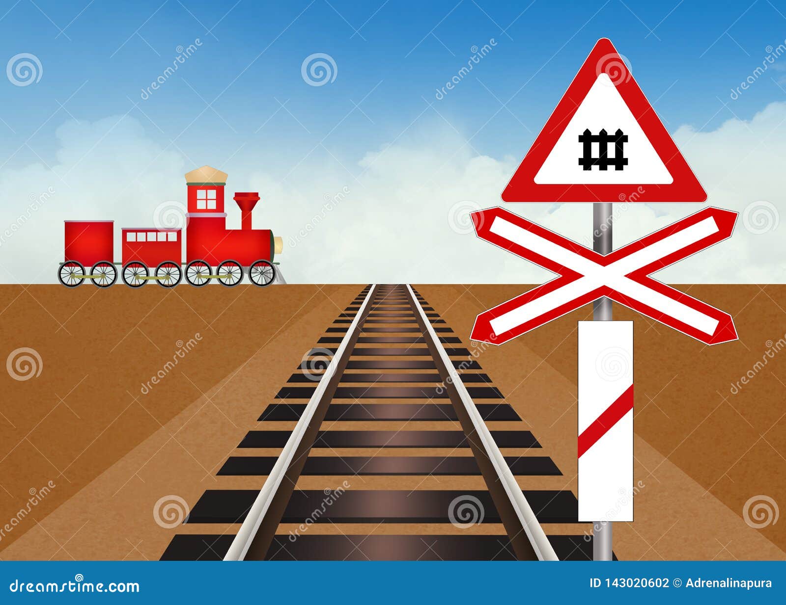 Level Crossing on the Rails Stock Illustration - Illustration of ...