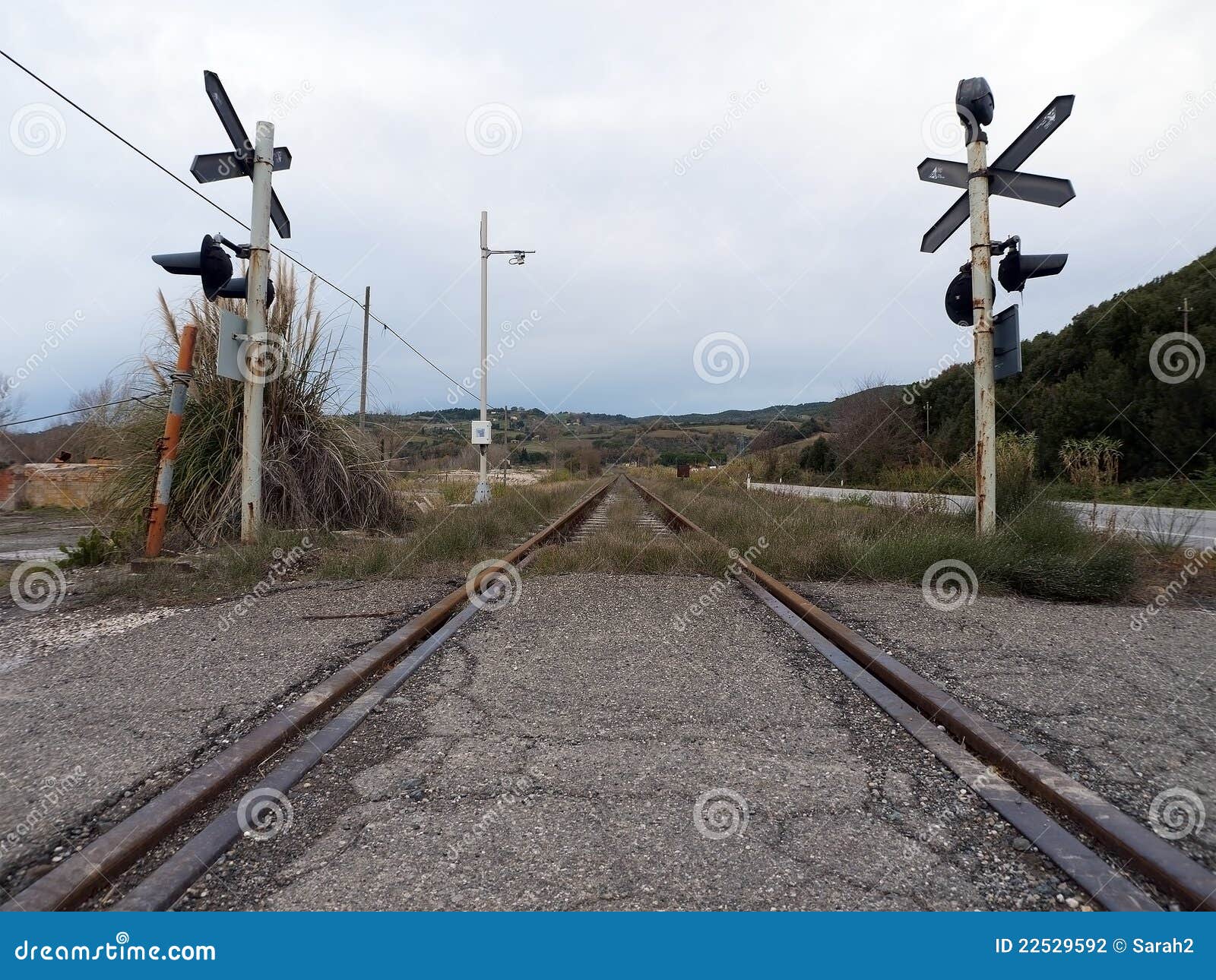 Level Crossing Warning Signal In USA. Crossbuck Notice And Red Traffic ...