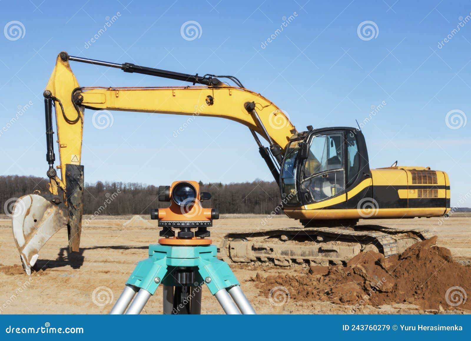 Level with an Excavator in the Background. Construction Level or ...