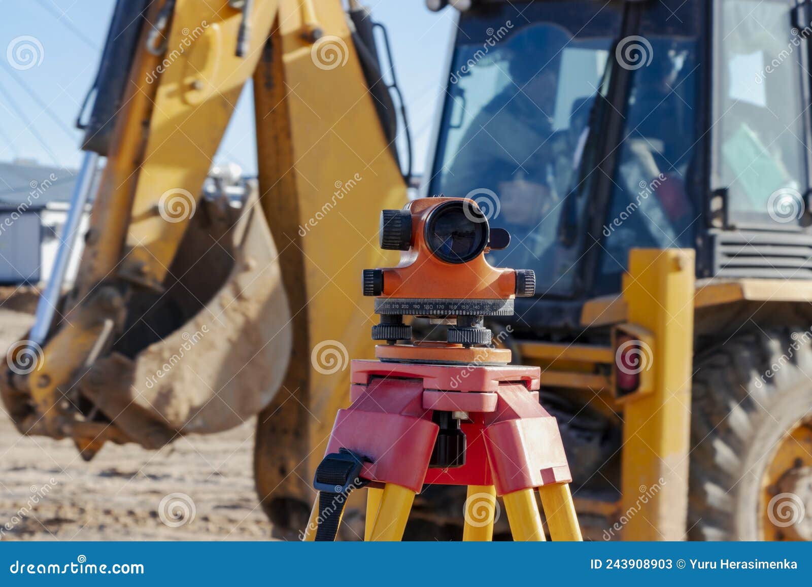 Level With An Excavator In The Background. Construction Level Or ...