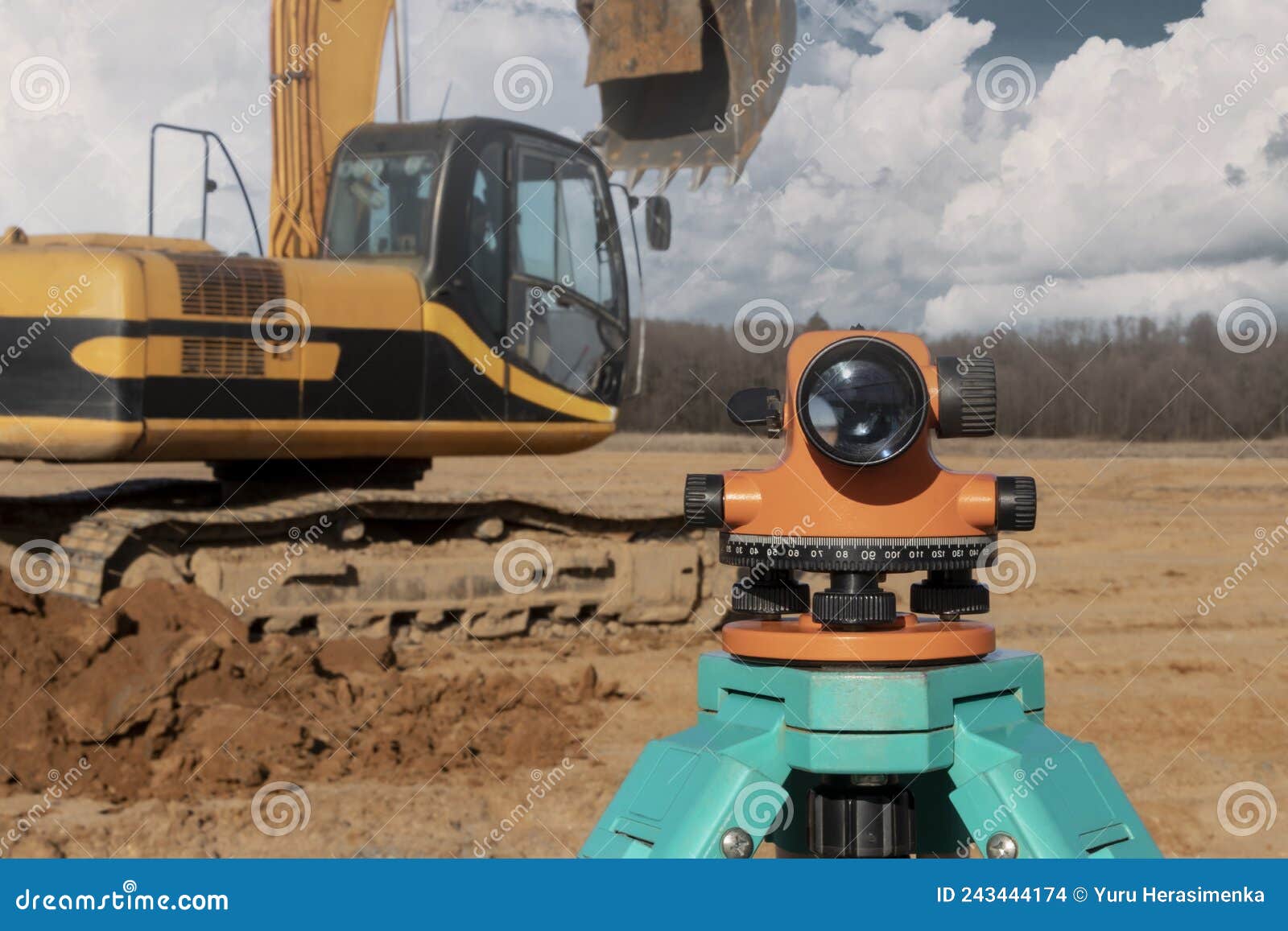 Level With An Excavator In The Background. Construction Level Or ...
