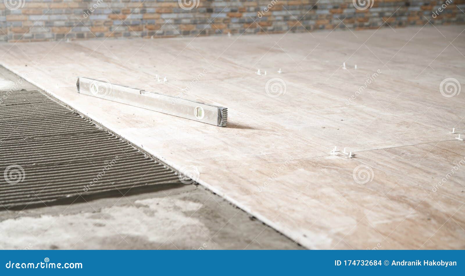 Level on the Floor. Tiles Installation Stock Photo - Image of ...