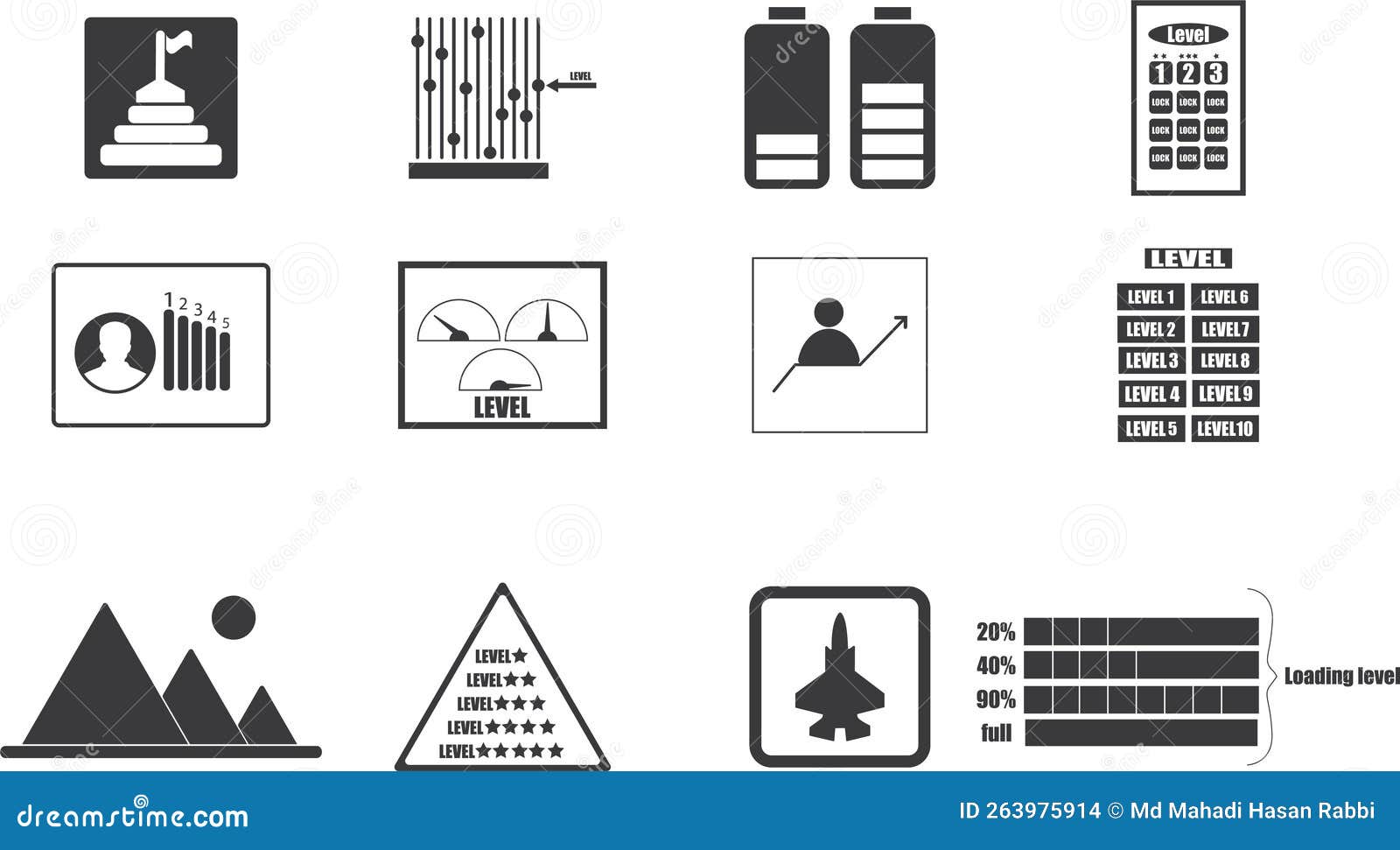 Level Icon, Rank, Position, Progress, Loading Level Black Vector Icon ...