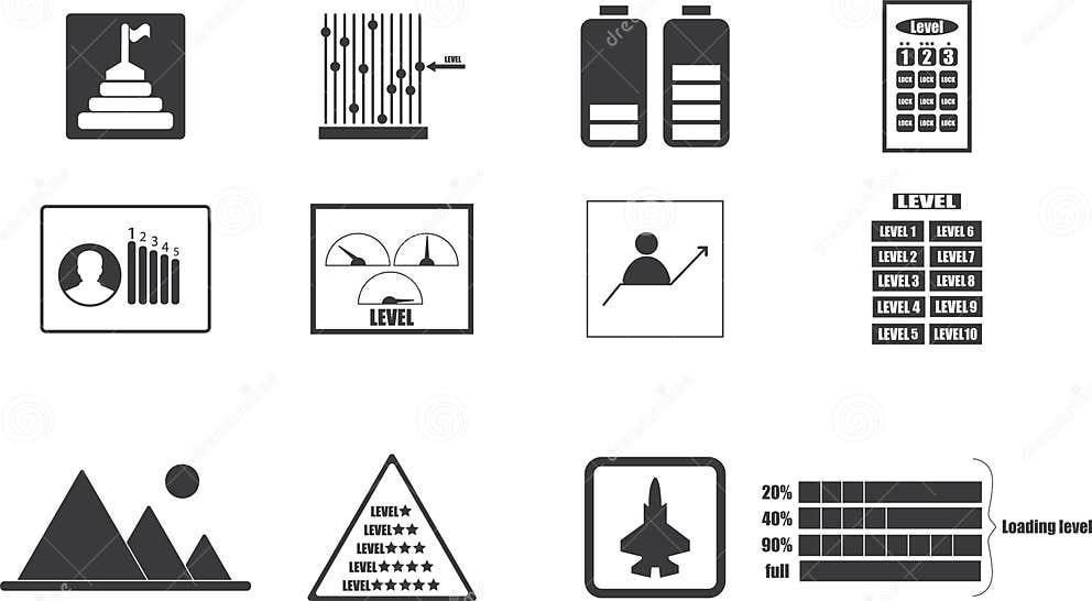 Level Icon, Rank, Position, Progress, Loading Level Black Vector Icon ...