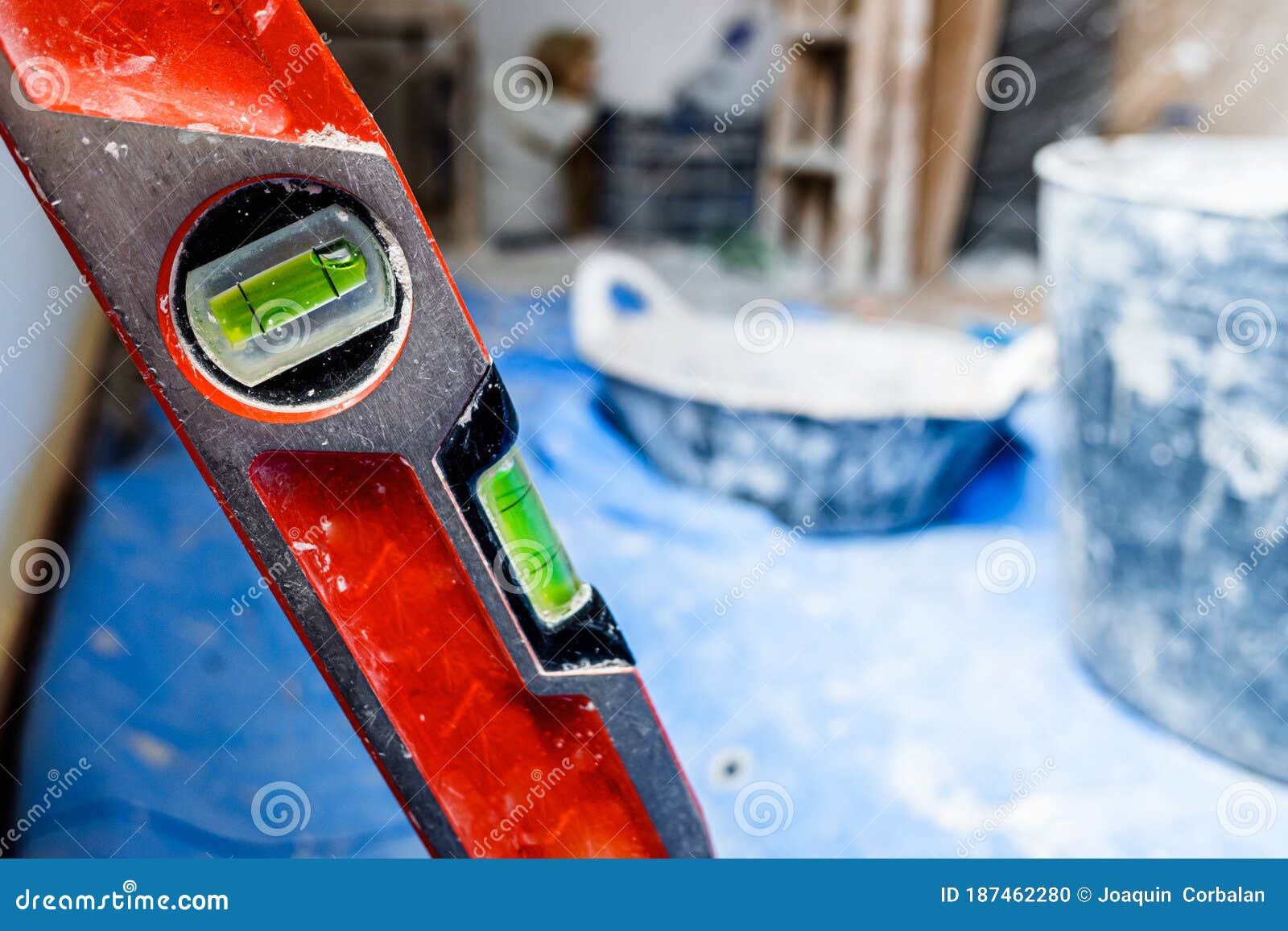 Level and Other Masonry Tools in a Renovation Work Stock Photo - Image ...