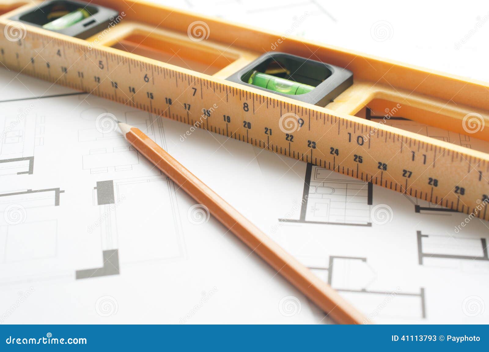 Level and Pen on Architects Plan Stock Image - Image of concept ...