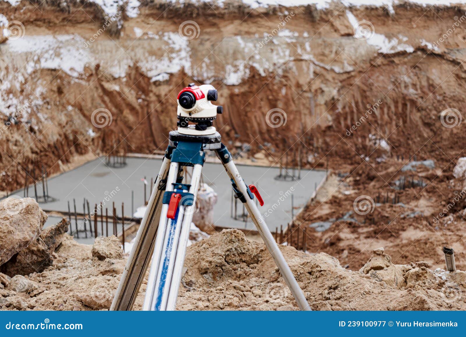 Level on the Pile Field. Geodetic Construction Equipment for the ...