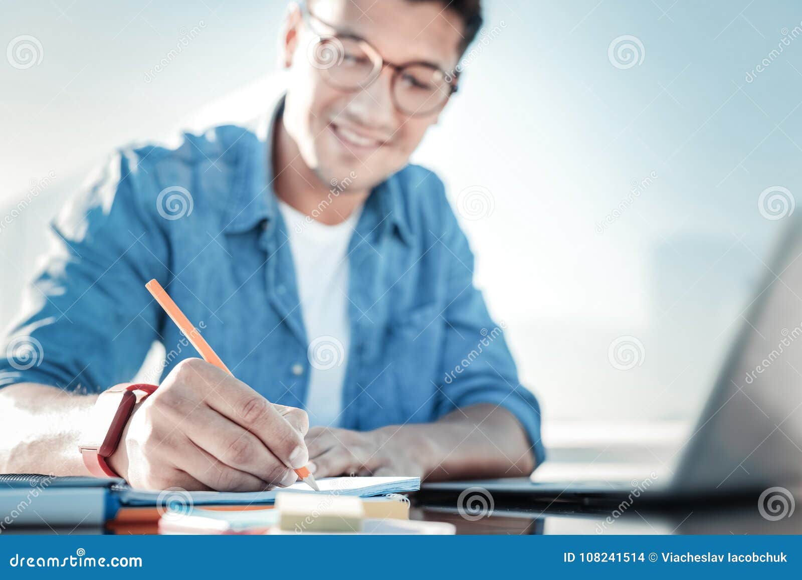 Diligent Student Preparing Home Assignment Outdoors Stock Photo - Image ...