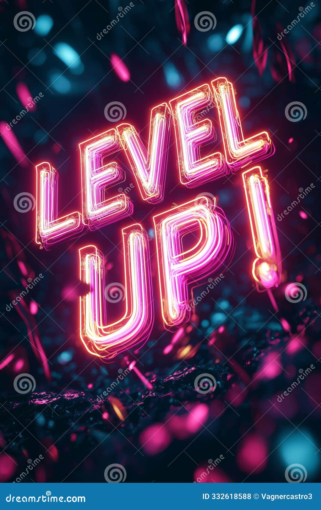 Level Up Glitch Text. Anaglyph 3D Effect. Technological Retro ...