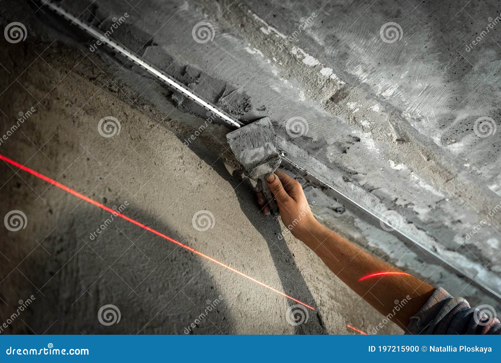 Leveling of the Ceiling with Plaster Using Beacons Stock Photo - Image ...