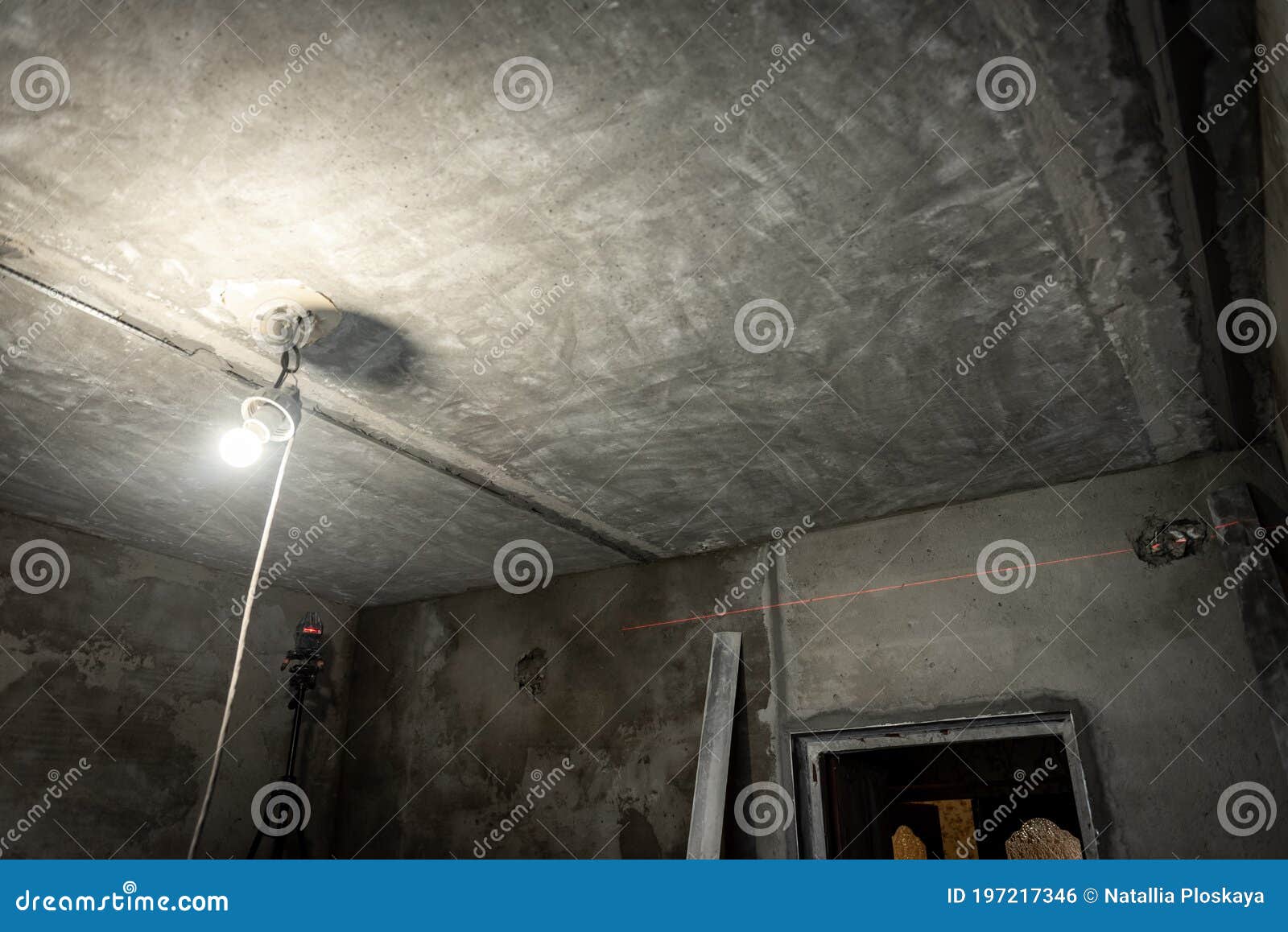Leveling of the Ceiling with Plaster Using Beacons Stock Photo - Image ...