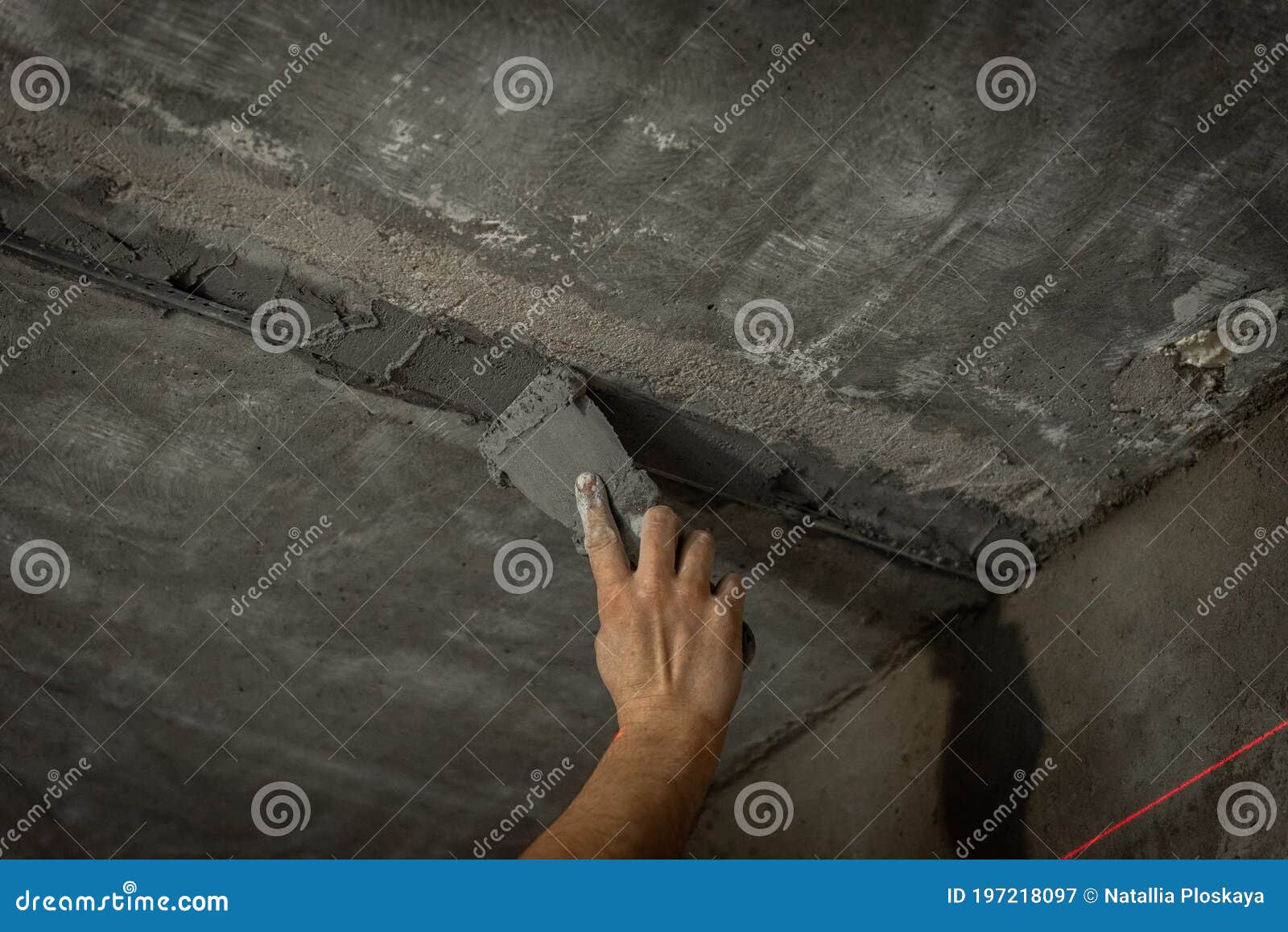 Leveling of the Ceiling with Plaster Using Beacons Stock Image - Image ...