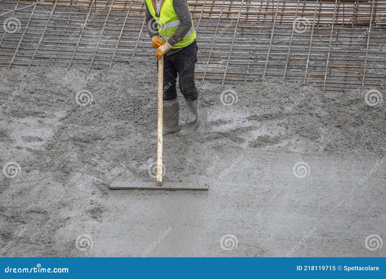 Leveling the Concrete Floor of the Foundation Formwork Stock Image ...