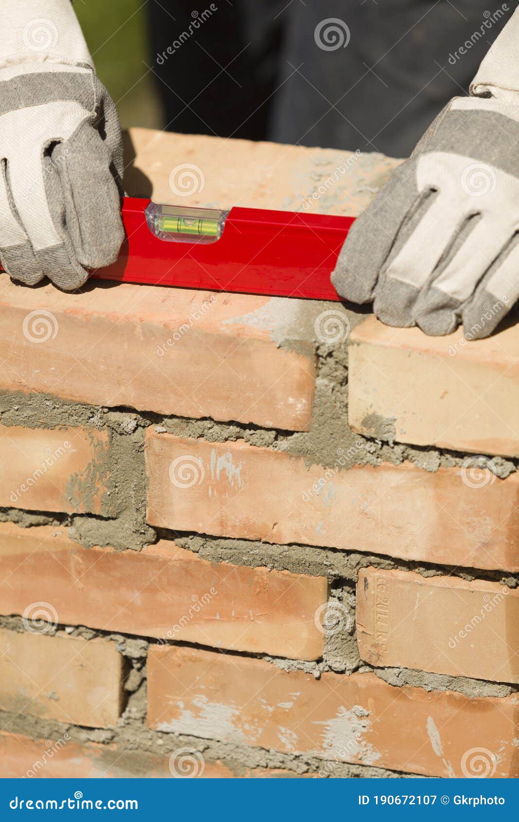 Leveling the Masonry Bricks Stock Image - Image of leveling, spirit ...