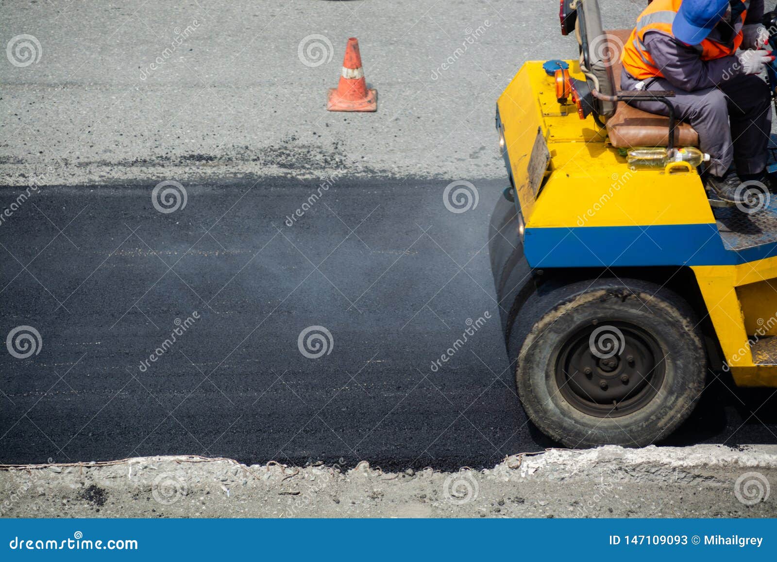 Leveling of New Layer of Asphalt by Road Roller. Stock Image - Image of ...