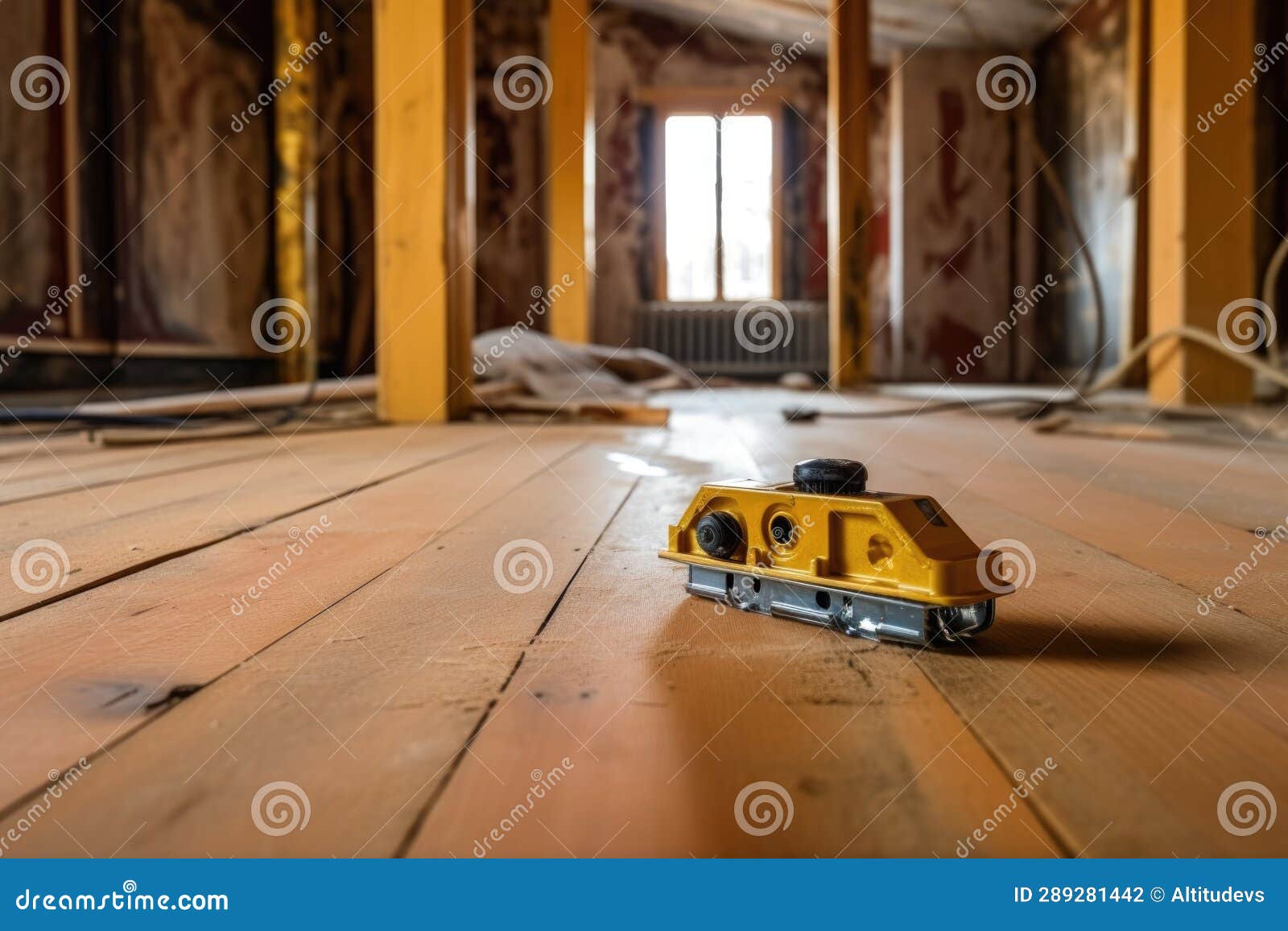 Leveling Tool on New Floorboards during Repair Work Stock Photo - Image ...