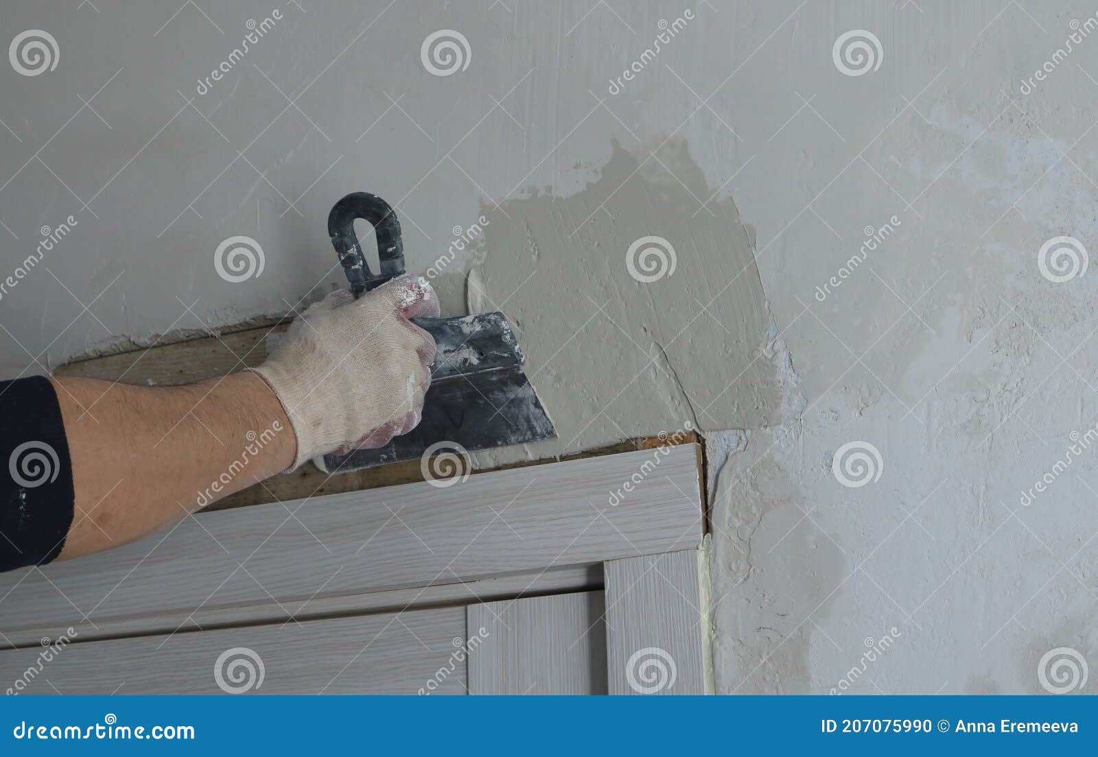 Plastering Slopes after Installing a Room Door Stock Photo - Image of ...