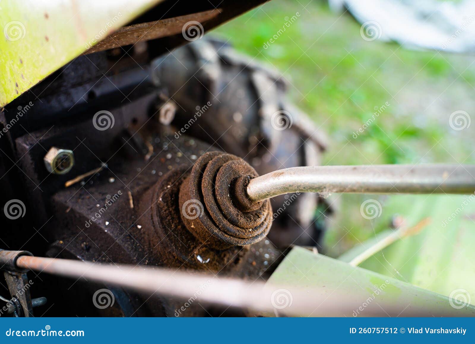 Lever Connecting the Cutter Drive on a Walk-behind Tractor Close-up ...