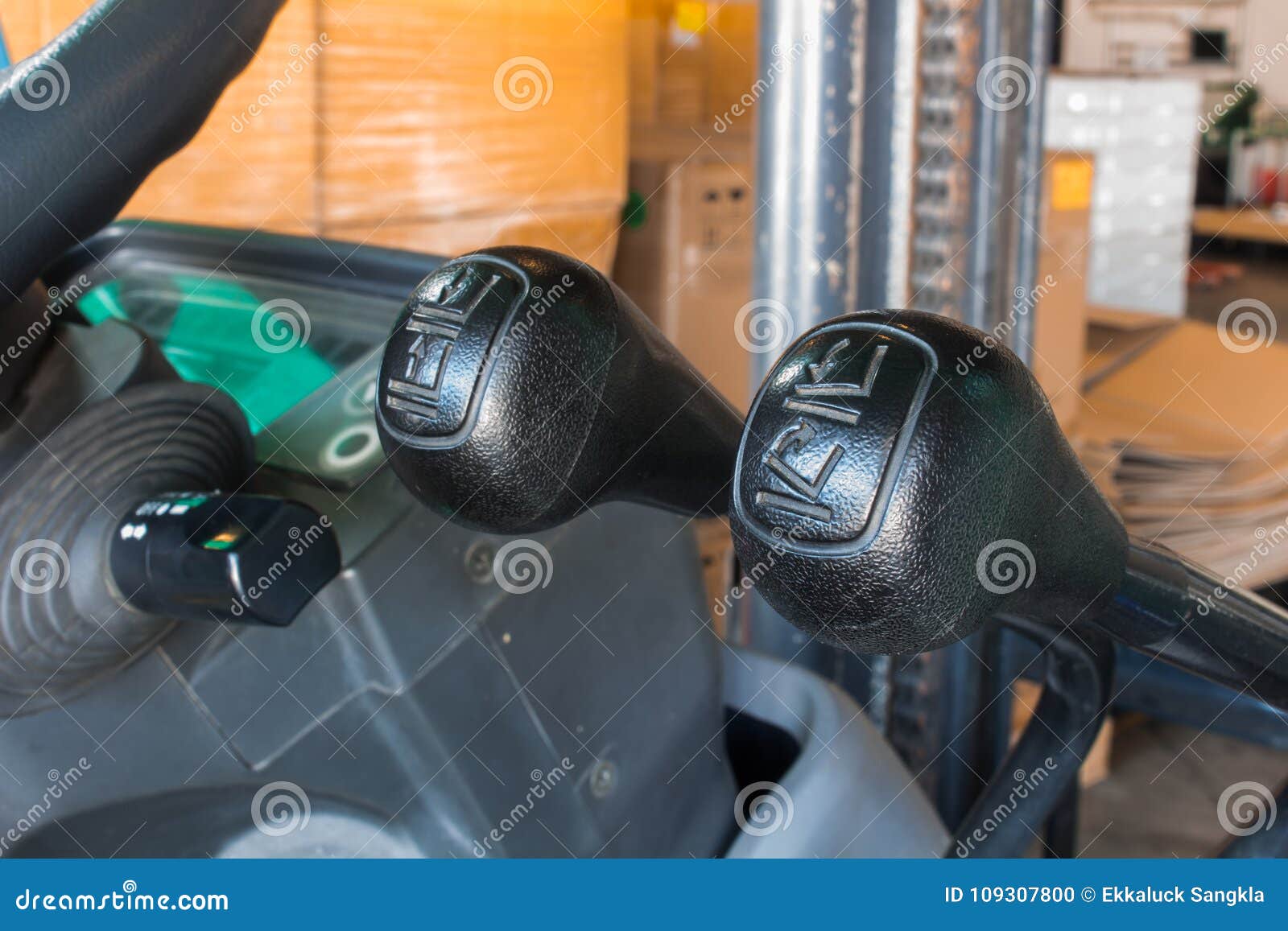 The Lever Hydraulic System of Forklifts. Stock Photo - Image of ...