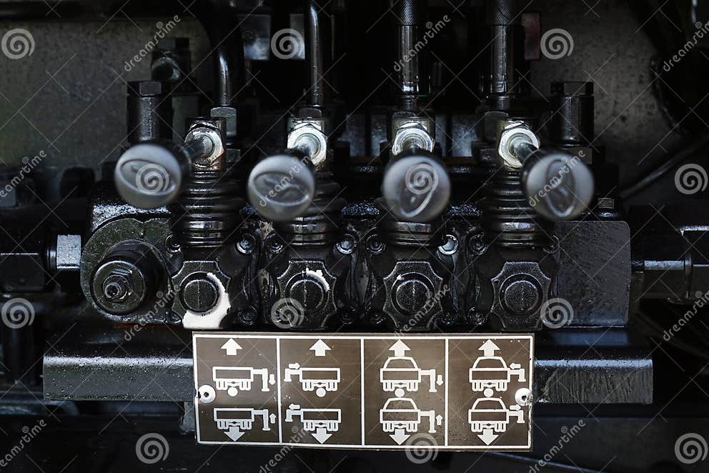 Levers on the Control Panel of the Lifting Mechanism. Stock Photo ...
