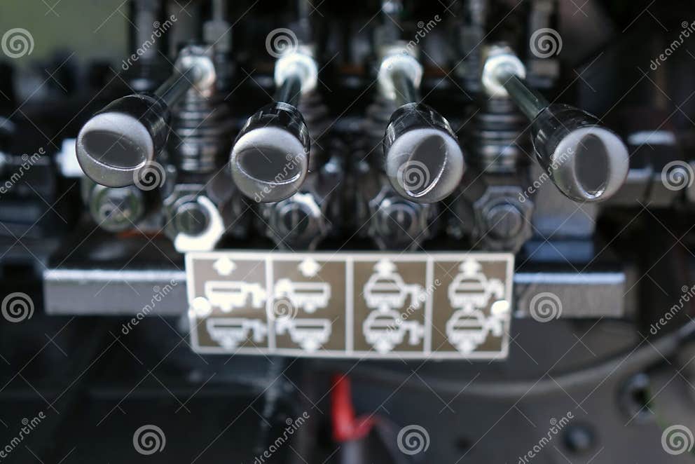 Levers on the Control Panel of the Lifting Mechanism. Stock Photo ...