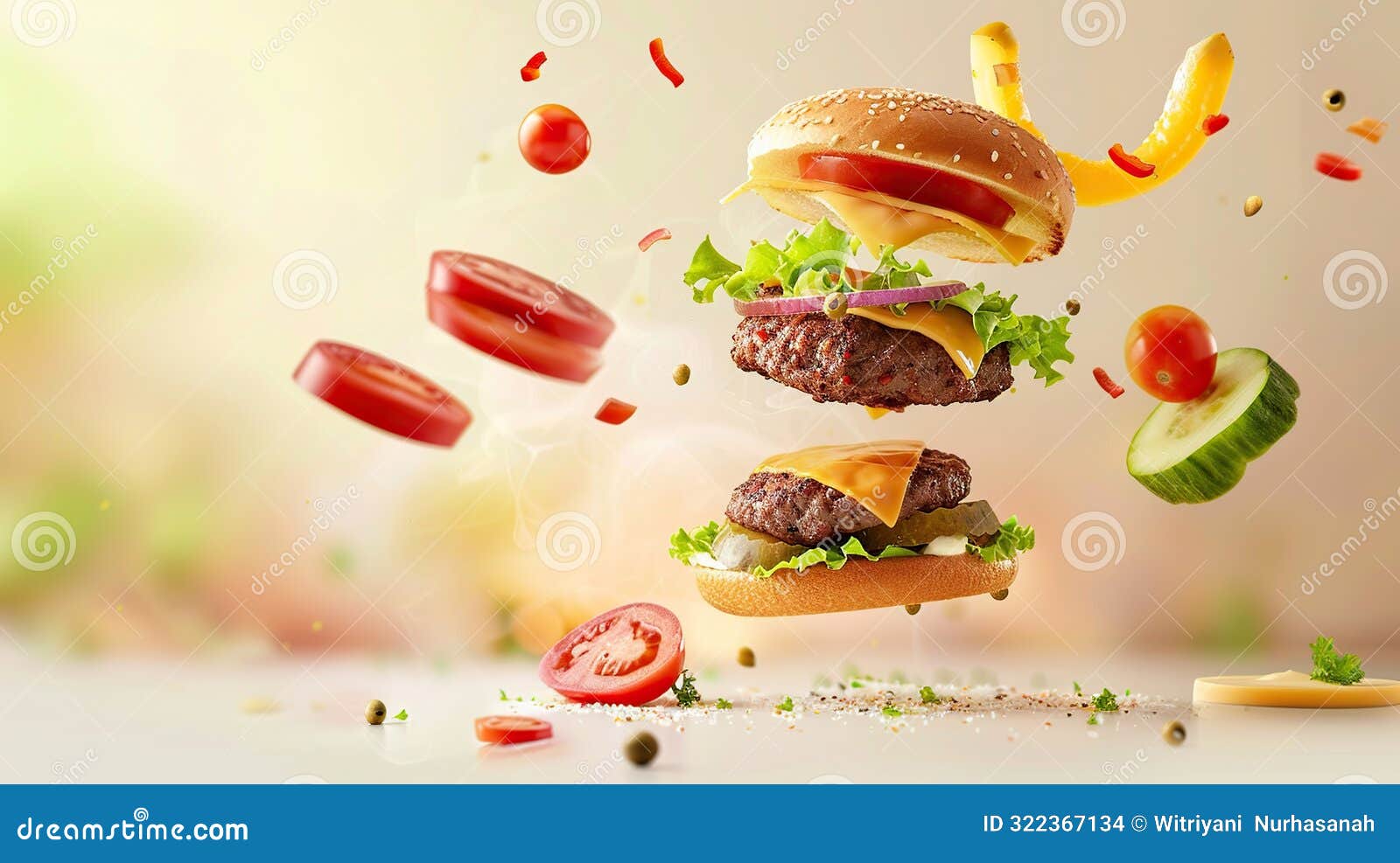 Levitate Exploded Complete Grilled Beef Burger, Chesse, Tommato Slice ...