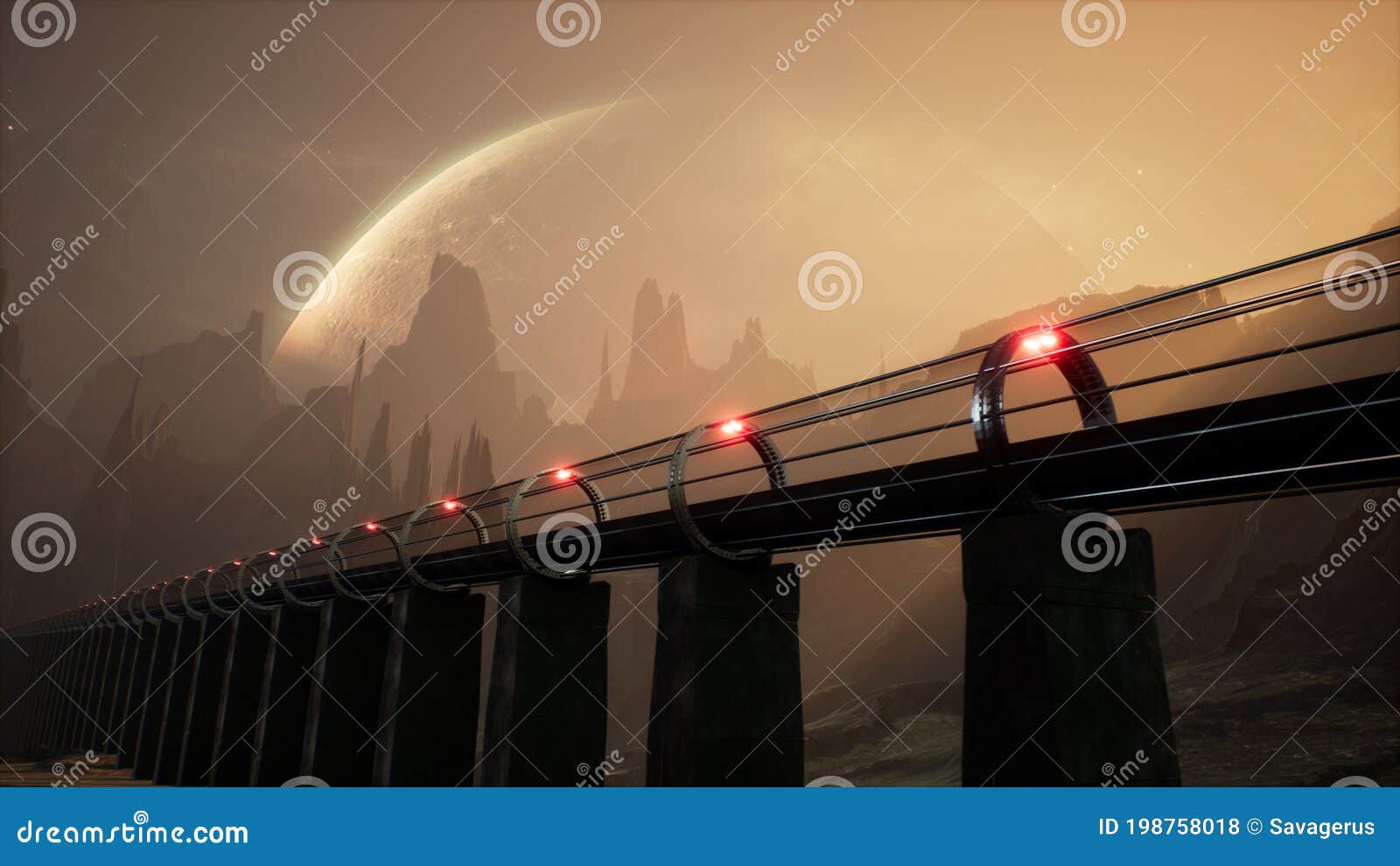 A Levitating Alien Train Sweeps Across an Unknown Beautiful Planet. 3D ...