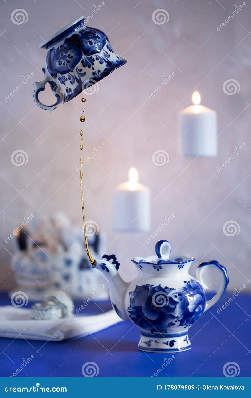 Levitating Blue Cup with a Flying Tea Stock Image - Image of closeup ...