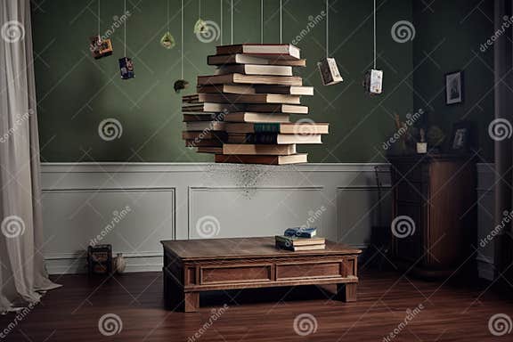 Levitating Books Around a Floating Bookshelf Stock Photo - Image of ...