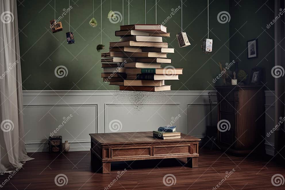 Levitating Books Around a Floating Bookshelf Stock Illustration ...