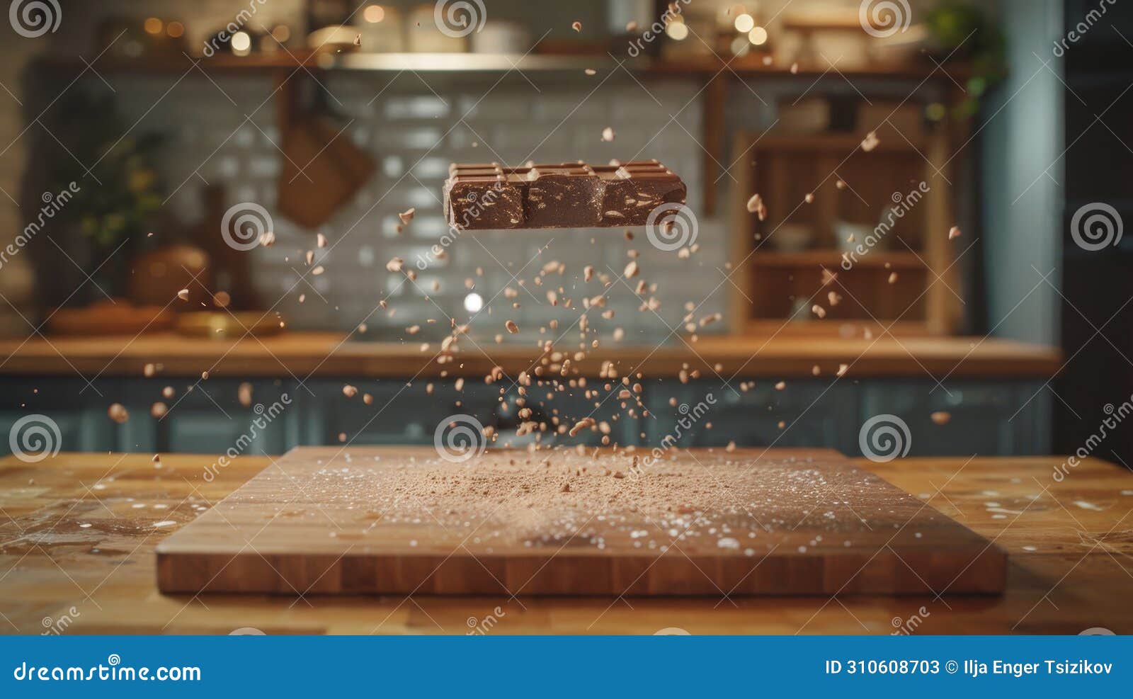 Levitating Chocolate Bar with Flowing Melted Chocolate Splashing Out ...