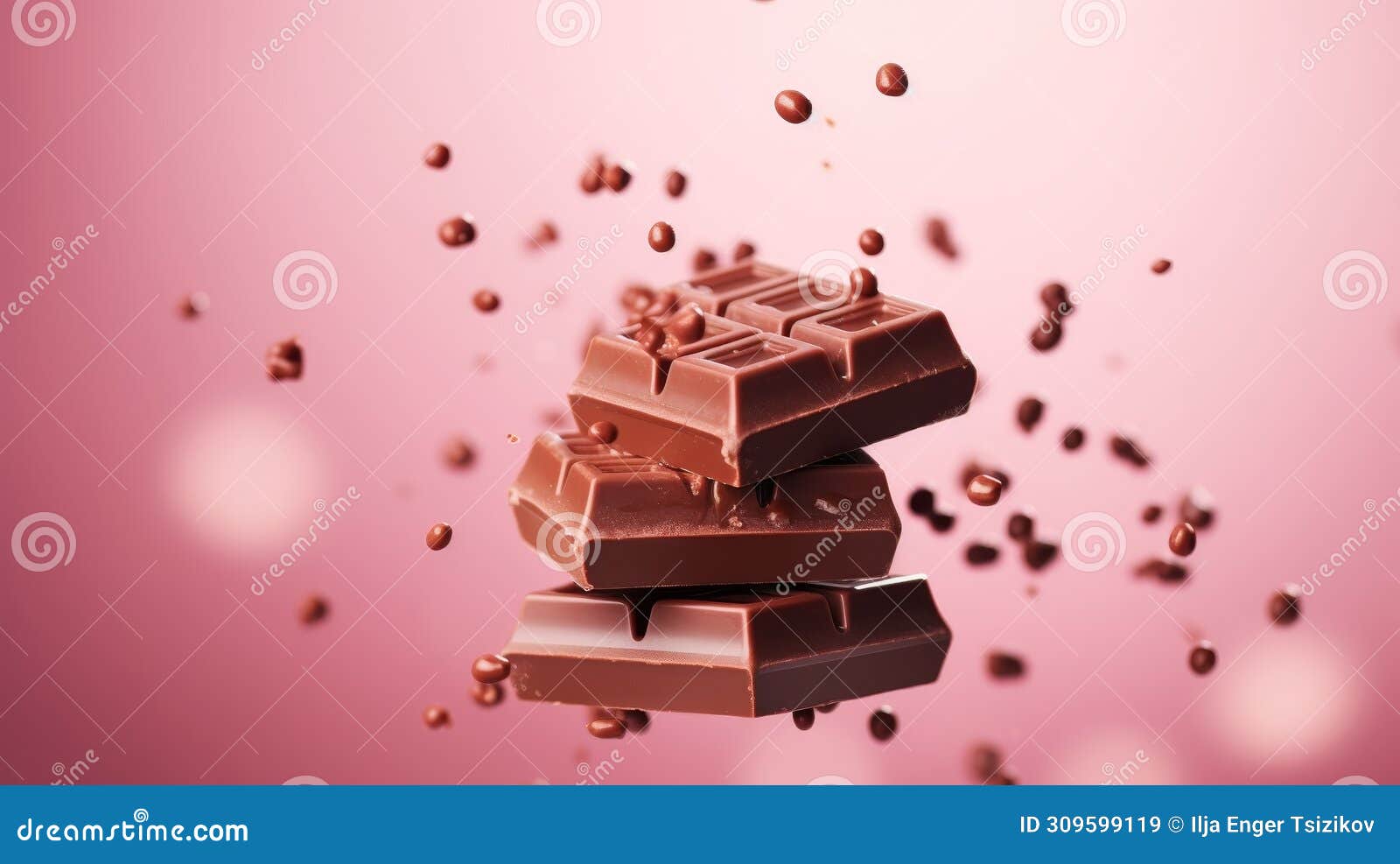 Levitating Chocolate Bar With Chocolate Pieces On Pastel Background ...
