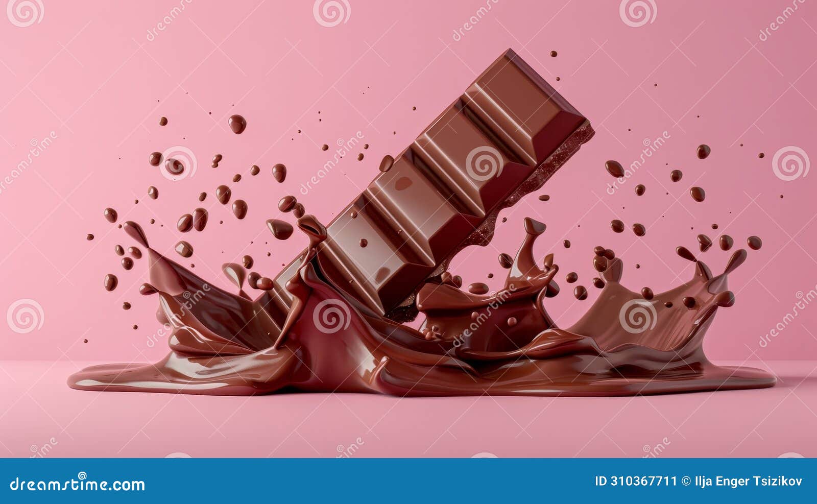 Levitating Chocolate Bar Post Crash On White Background For Striking ...