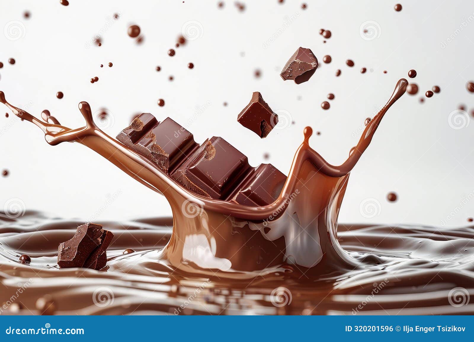 Levitating Chocolate Bar Post Crash On White Background For Striking ...