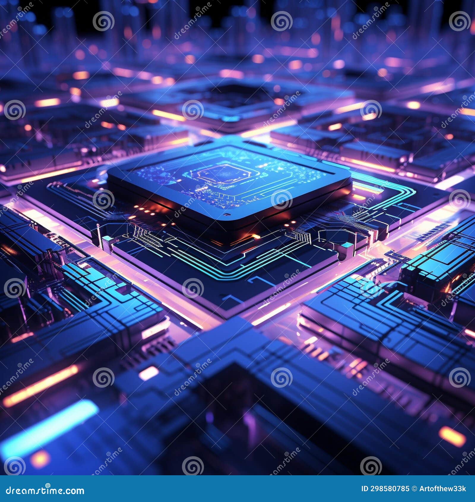 Levitating Circuit Board: Futuristic Sci-Fi Room with Metallic Traces ...