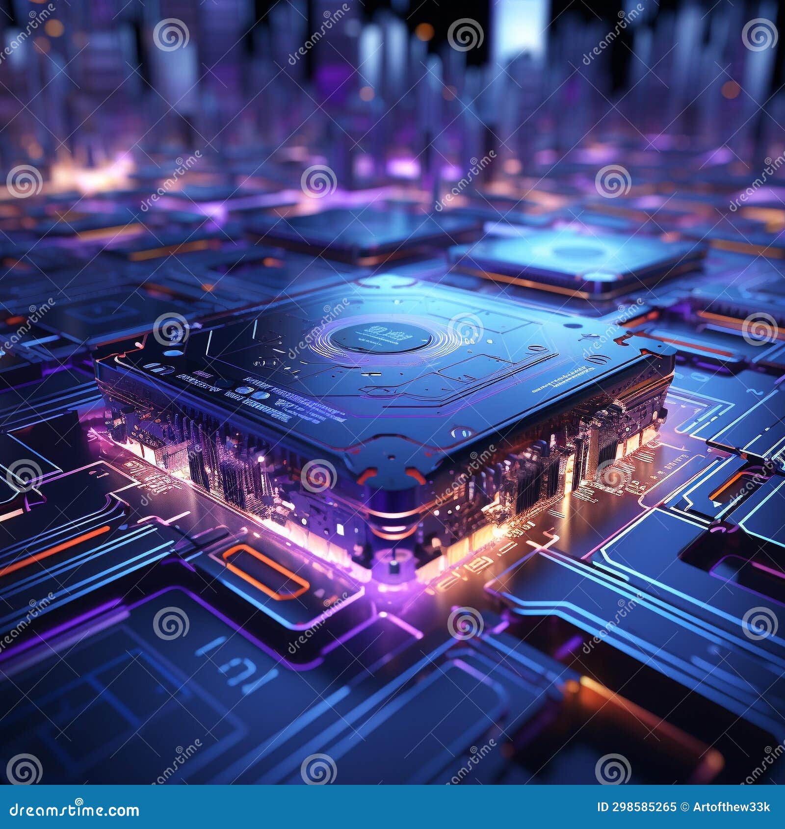 Levitating Circuit Board: Futuristic Sci-Fi Room with Metallic Traces ...