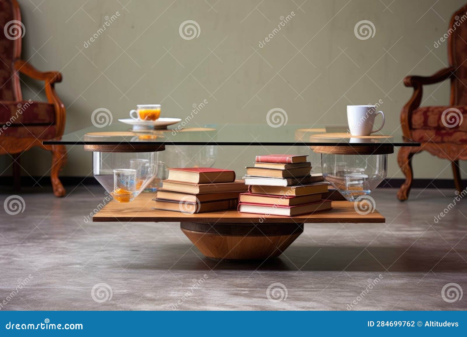 A Levitating Coffee Table with Hovering Books and Cups Stock Photo ...