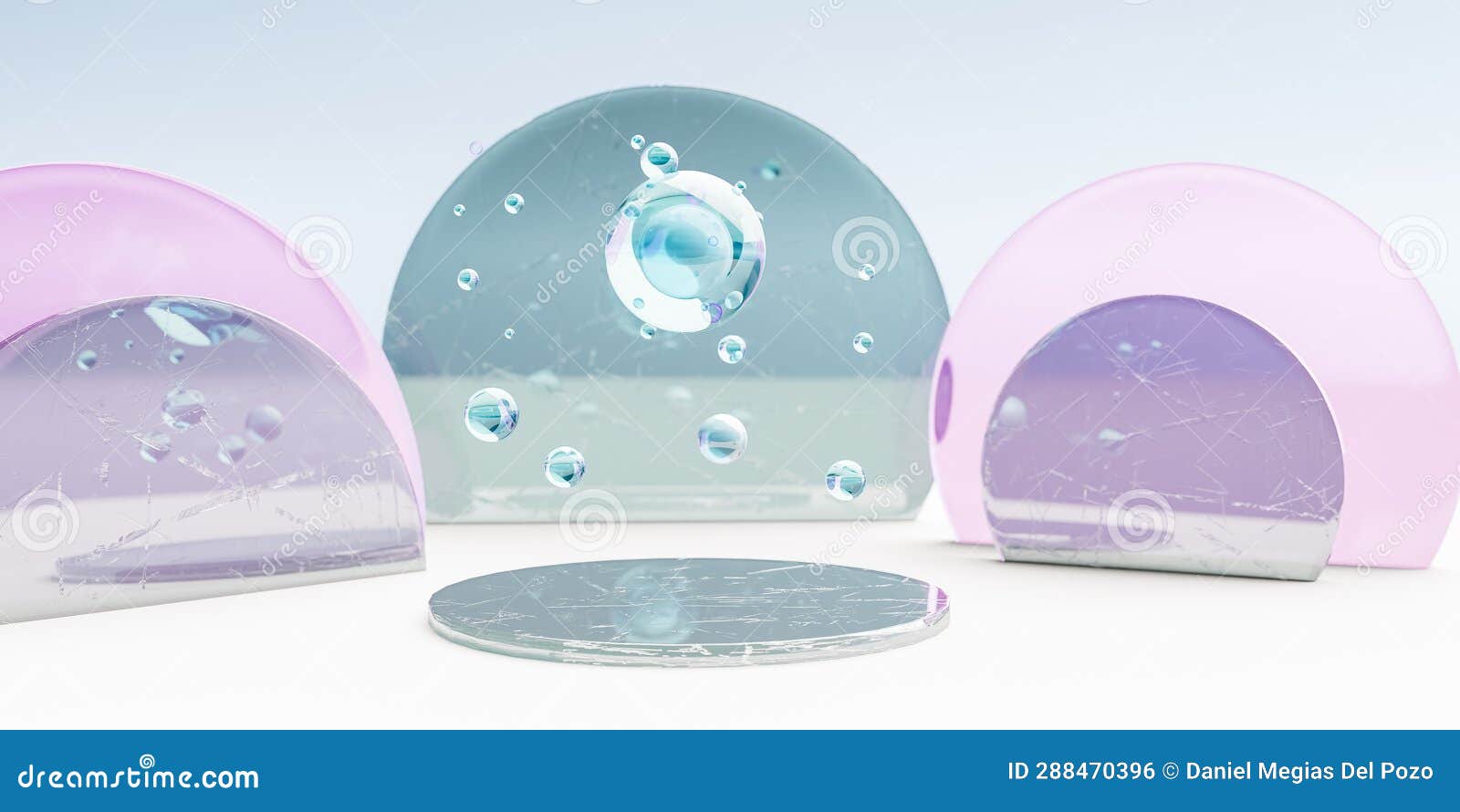 Levitating Crystals Above Glass Display. 3d Render Stock Illustration ...