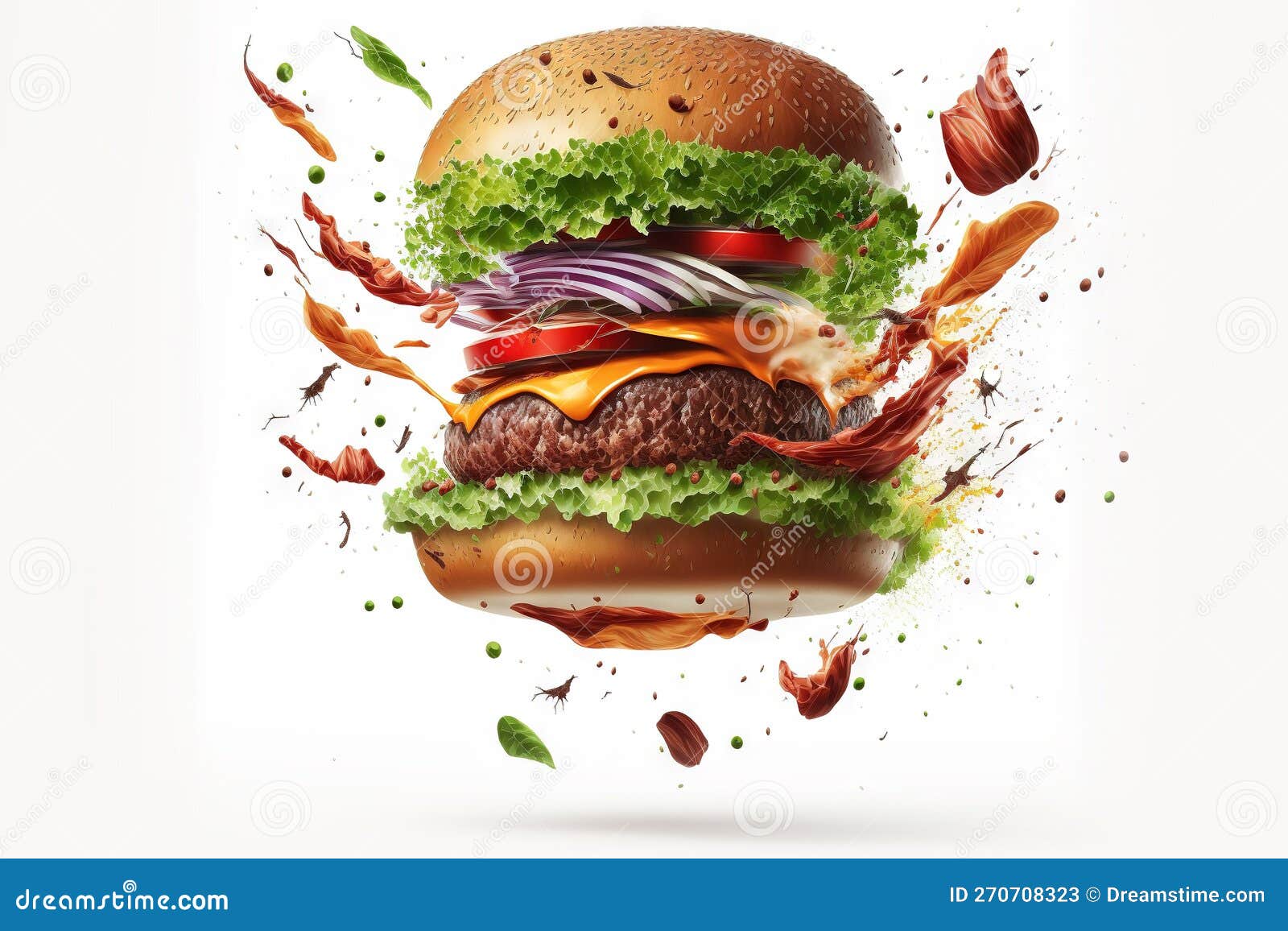 Levitating Delicious Hamburger Burger on White Background Stock ...