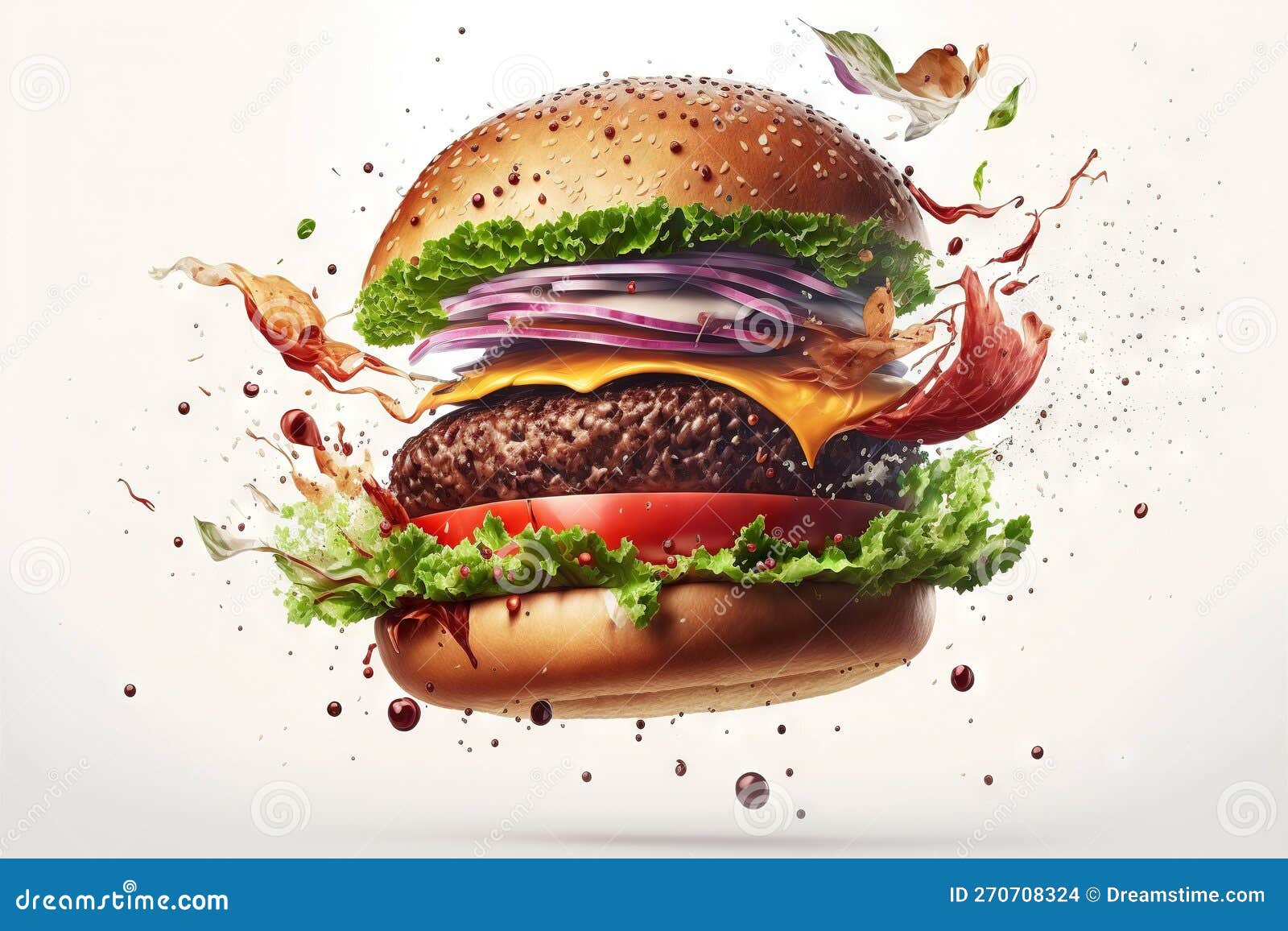 Levitating Delicious Hamburger Burger on White Background Stock ...