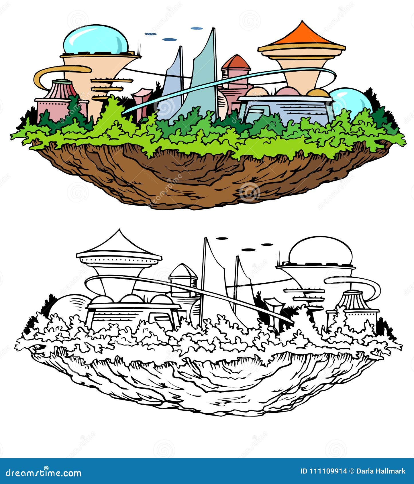 Levitating future city stock vector. Illustration of buildings - 111109914