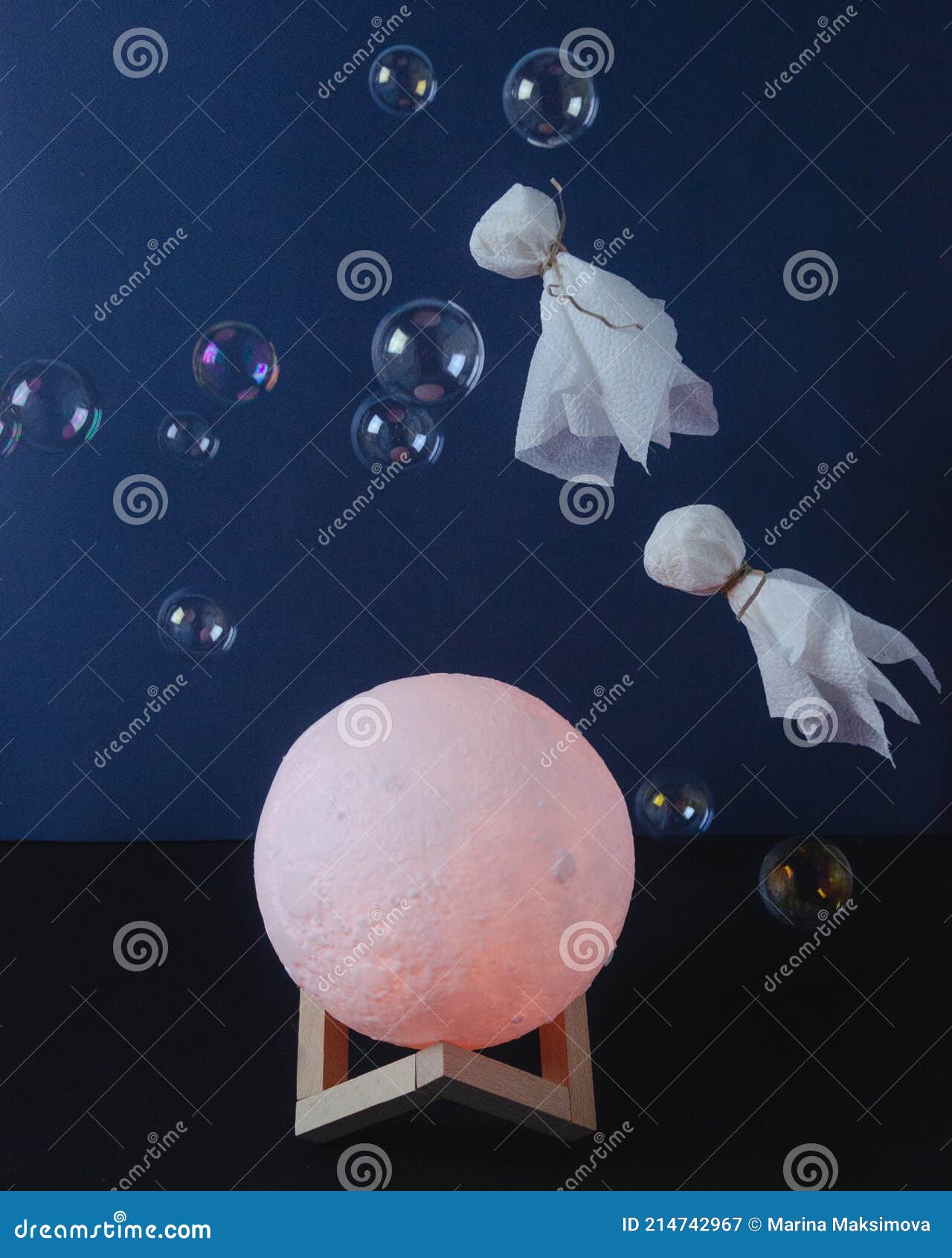 Levitating Ghosts in Soap Bubbles Over the Moon Stock Image - Image of ...