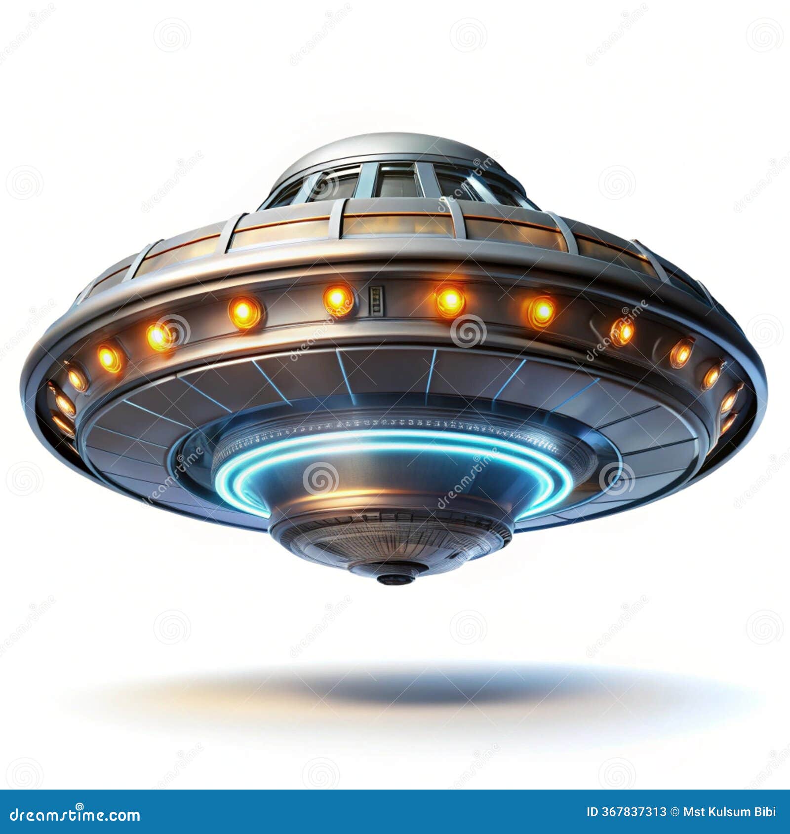 Levitating Glowing Spaceship With Rotating Thrusters Royalty-Free Stock ...