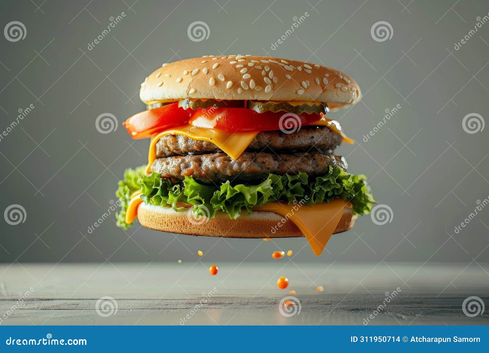 Levitating of Hamburger, a Burger is Flying, Creative Fast Food Poster ...