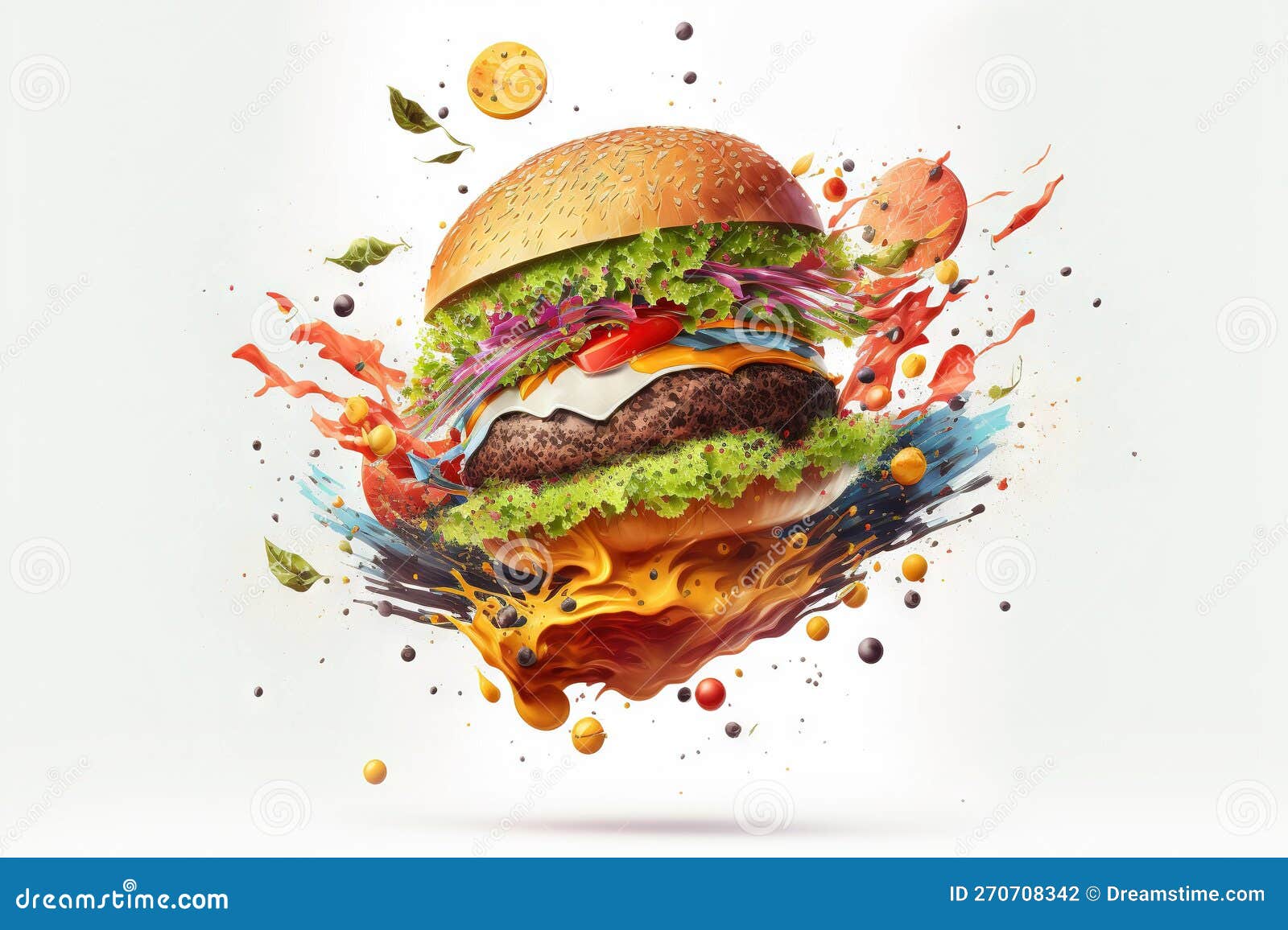 Levitating Hamburger with Cutlet Burger on White Background Stock ...