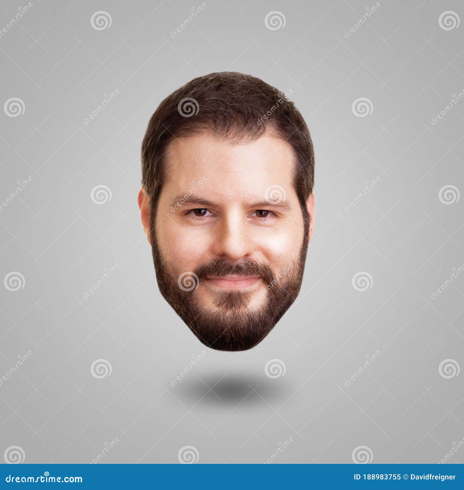 Levitating Head of a Bearded Smiling Man Isolated on Grey Background ...