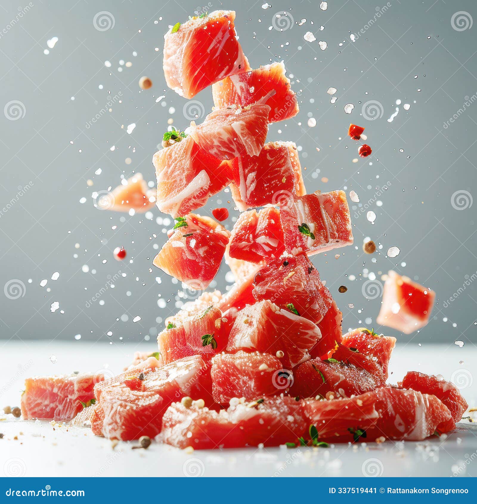 Levitating Meat Cut Pieces Separated with Water Splash on White ...